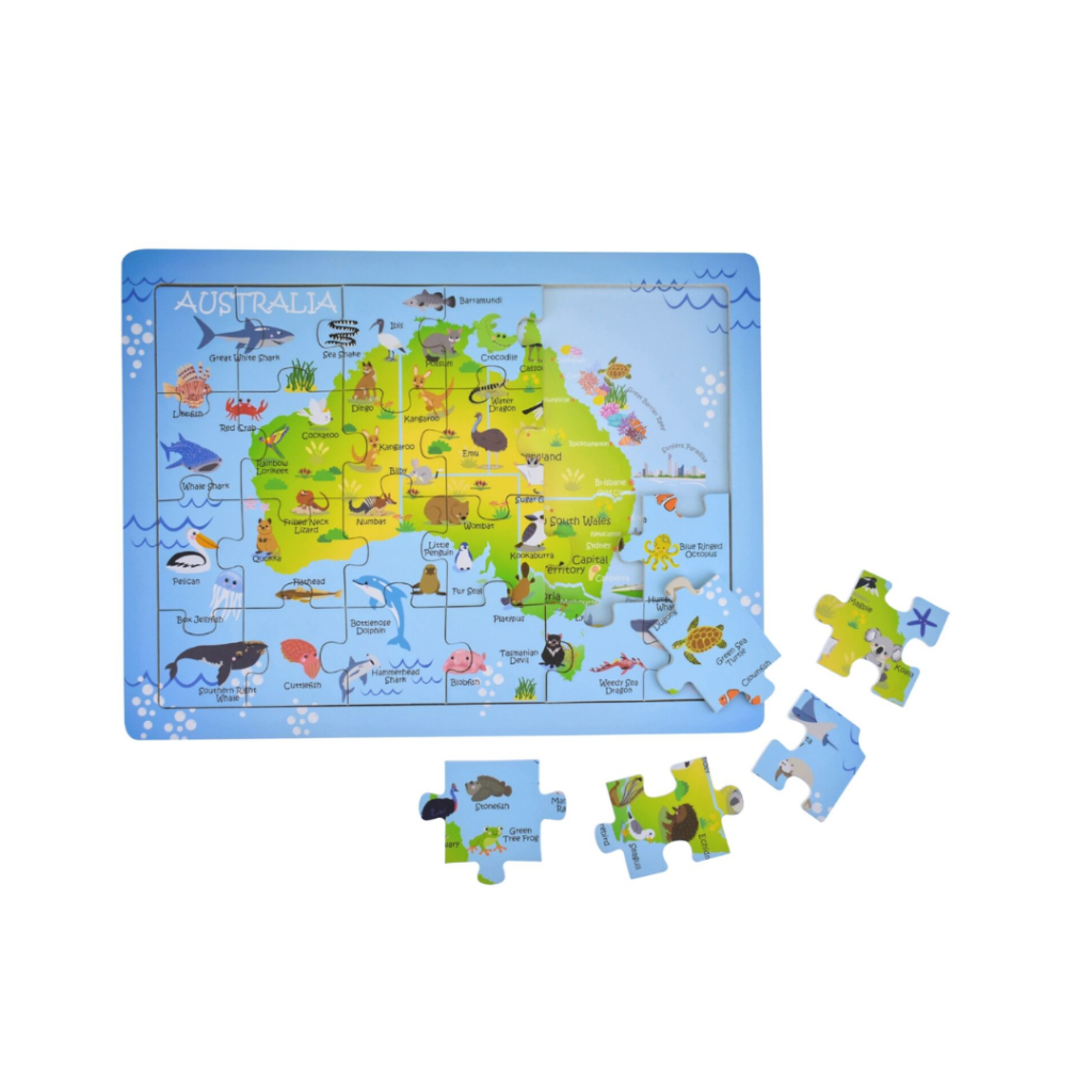 Australia Map & Animals Wooden Tray Puzzle