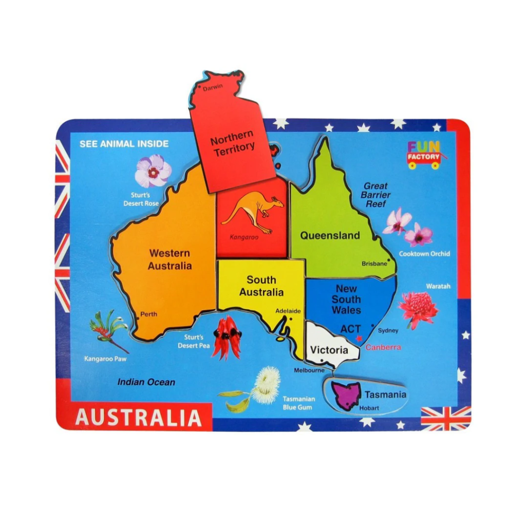 Australian Map Raised Puzzle - I Love Wooden Toys
