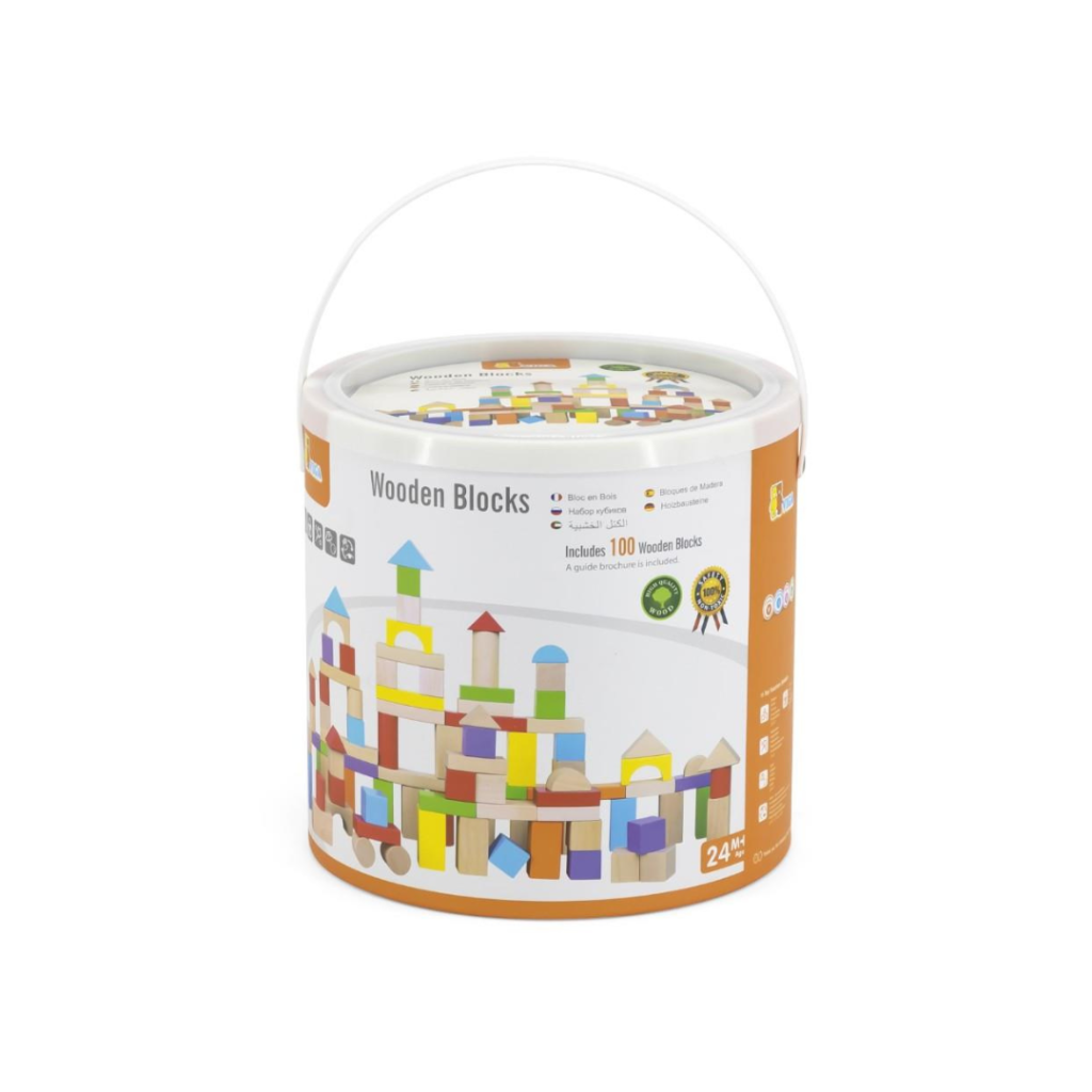 Bucket of Wooden Blocks 100 Pcs
