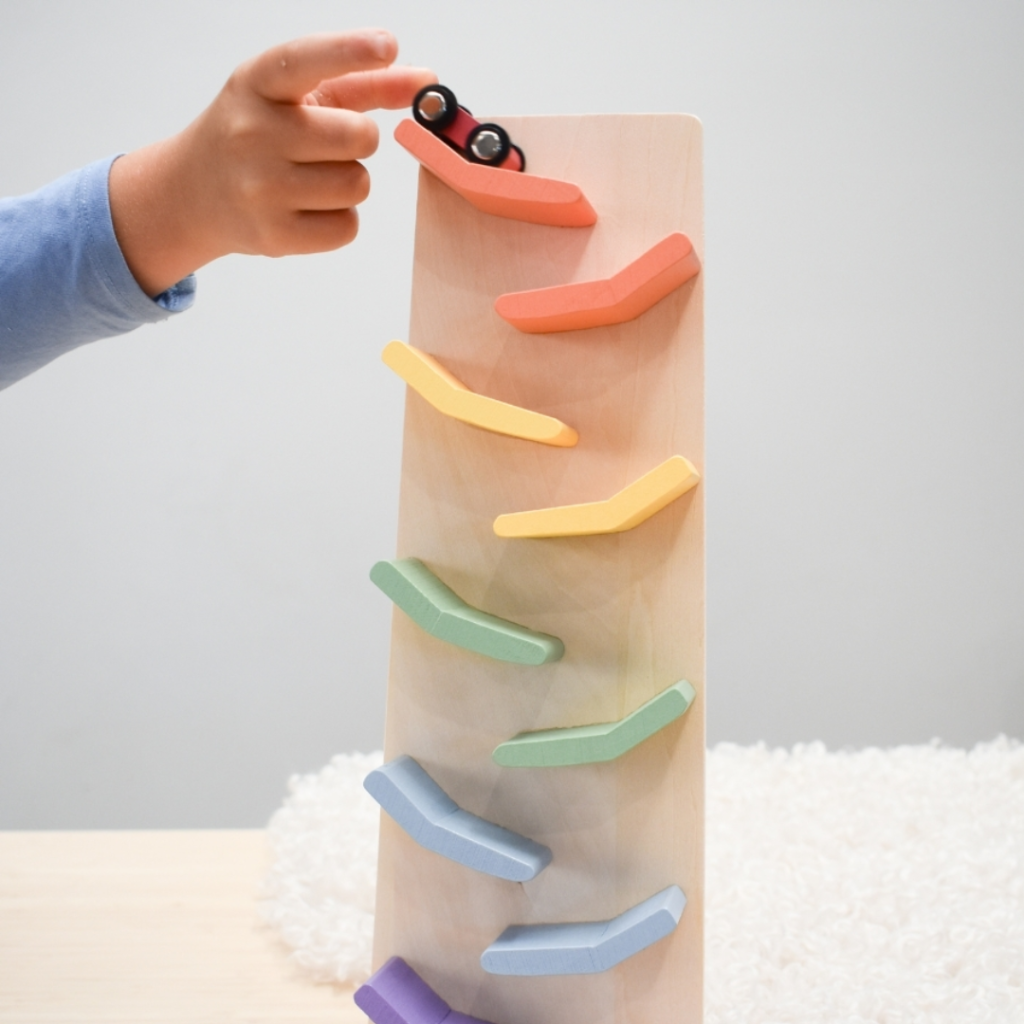 Pastel Rolling Car Tumble Tower - I Love Wooden Toys